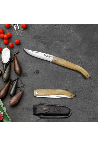 Lazbisa El Yapımı Kamp Bıçağı Kemik Sap Çakı Outdoor Kılıf Hediyeli