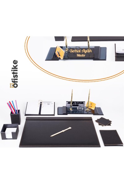 Ofistike Kişiye Özel Kabartma Kristal Masa İsimliği + Elegans Ofis Deri Sümen Ofistike Kişiye Özel Kabartma Kristal Masa İsimliği + Elegans Ofis Deri Sümen
