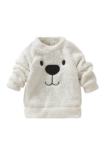 Çocuk Sıcak Ayı Desenli Peluş Kapüşonsuz Sweatshirt