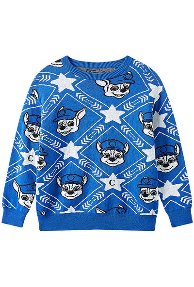 Çocuk Yuvarlak Yakalı Desenli Kırmızı Kazak