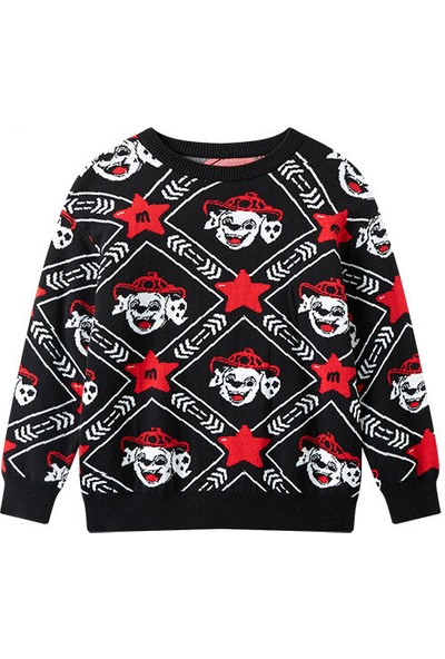 Çocuk Yuvarlak Yakalı Desenli Kırmızı Kazak