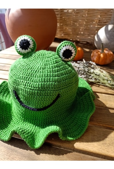 Handmade Kurbağa Desenli Kadın Şapkası, %100 Pamuk