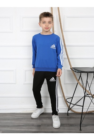 Bebekçe Unisex Çocuk Mavi Renk Baskılı Iki Ip Kompak Kumas Ikili Takım