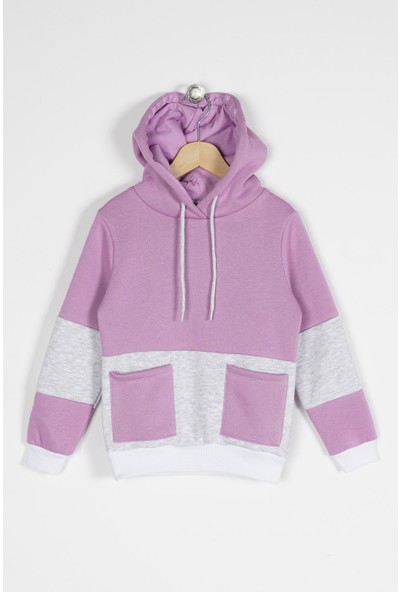 Zepkids Kız Çocuk Cepli Iki Renk Kapüşonlu Sweatshirt 3-7 Yaş