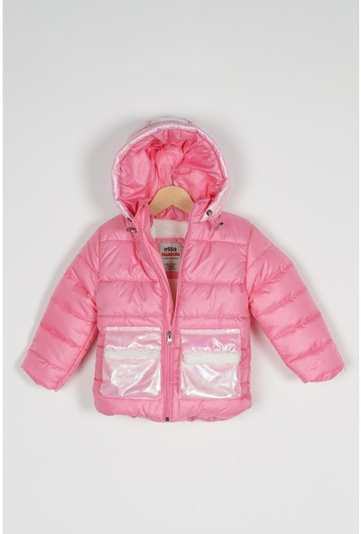 Zepkids Kız Çocuk Parlak Kumaş Detaylı Kapüşonlu Kürklü Mont 5-8 Yaş