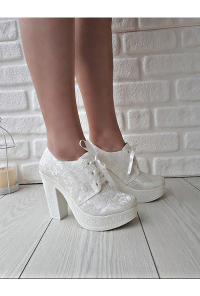 Modavien Kadin Beyaz Yuksek Topuklu Abiye Gelinlik Ayakkabisi 960SADE