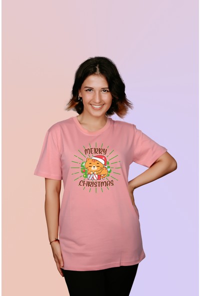 ErTa Passage Kadın Somon Neol Kedi Baskılı Oversize T-Shirt T2624267