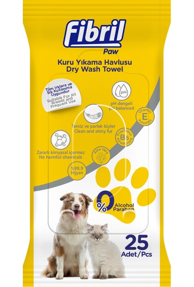 Fibril Kedi ve Köpek Pet Kuru Yıkama Havlusu 25 Parça x Tekli Fibril Kedi ve Köpek Pet Kuru Yıkama Havlusu 25 Parça x Tekli