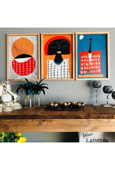 Bi Hayal Dekor Ahşap Çerçeveli 3 Lü Bohemina Set Çok Renkli