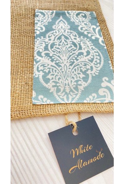 White Alamode Turkuaz Motifli Jüt Amerikan Servisi