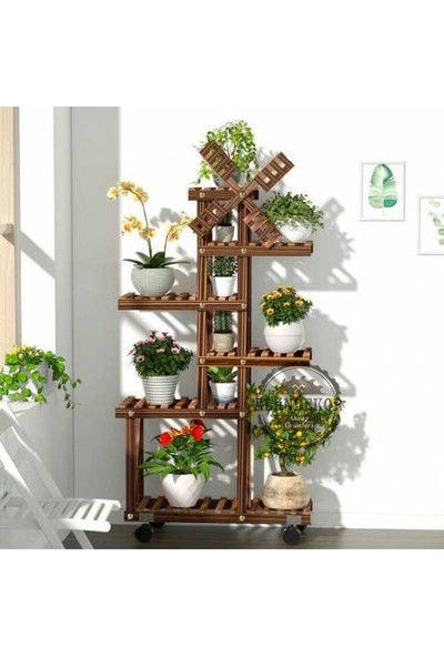 Alan Dekor Tekerlekli Eskitme Ahşap Dekoratif Çiçeklik Saksılık Balkon Bahçe Standı Alan Dekor Tekerlekli Eskitme Ahşap Dekoratif Çiçeklik Saksılık Balkon Bahçe Standı