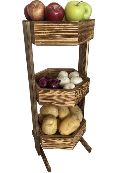 Deha Moda Ceviz Renk Petek Raf Doğal Ahşap Sebzelik