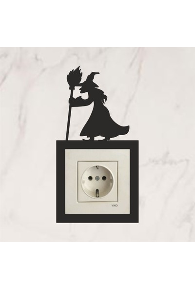 Şehrin Hediyecisi Cadı Ahşap Dekoratif Priz Çerçevesi