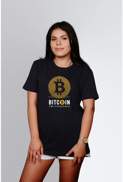 ErTa Passage Kadın Siyah Tipografi Bitcoin Baskılı Oversize T-Shirt T3639885
