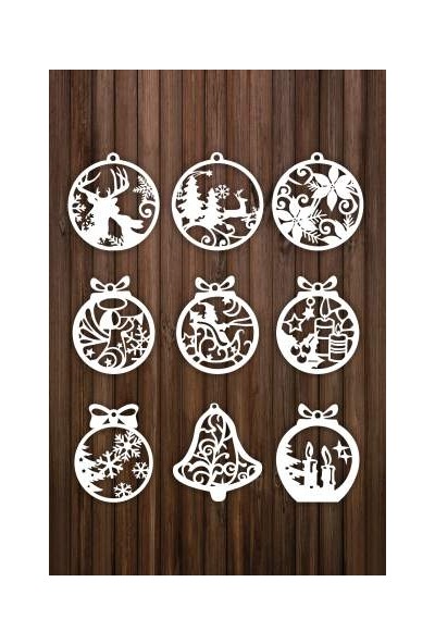 Unt Ahşap Beyaz Yılbaşı Ağacı Süsleri ( 9 Lu Set)-1 Beyaz