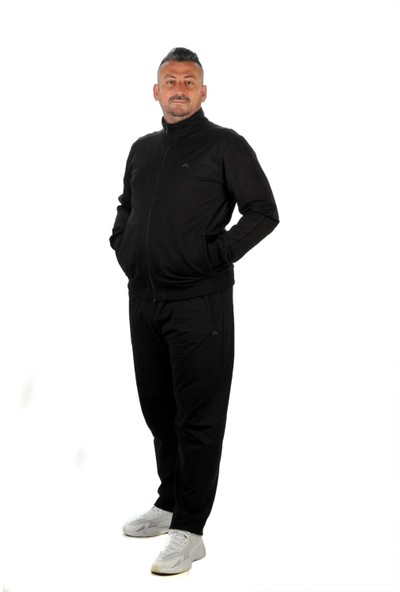 Scour ErkekBüyük Beden Fermuarlı Siyah Eşofman Takımı