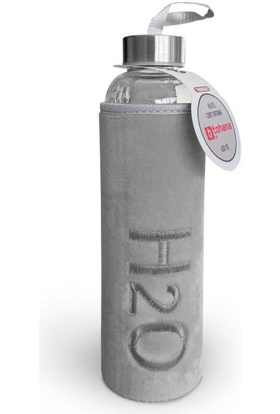 Tohana H20 Peluş Kılıflı Cam Matara Açık Gri 600 ml