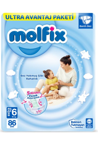 Molfix Bebek Bezi 6 Beden Extra Large Ultra Avantaj Paketi 86 adet Molfix Bebek Bezi 6 Beden Extra Large Ultra Avantaj Paketi 86 adet