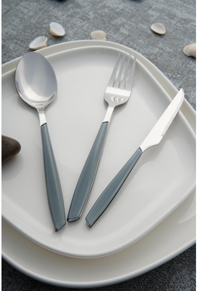 Acar Nadia Paslanmaz Çelik 18 Parça Çatal Kaşık Bıçak Takımı - Gri