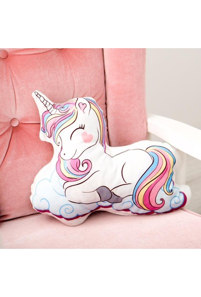 İnstababyrooms Gökkuşağı Unicorn Desenli Uyku Arkadaşı Dijital Baskılı Dekoratif Yastık