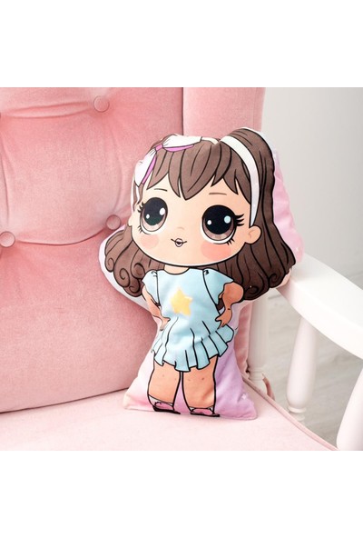 İnstababyrooms Kahverengi Saçlı Kız Desenli Uyku Arkadaşı Dijital Baskılı Dekoratif Yastık