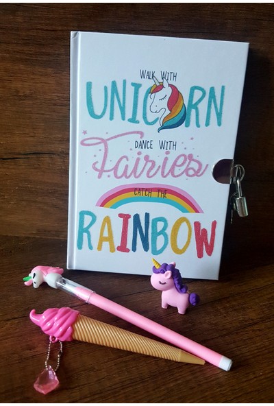 Çilek Home Hediyelik Unicorn Kilitli Hatıra Defteri+Dondurma ve Yumurtlayan Kalem-Unicorn Silgi