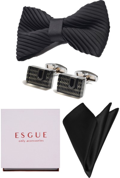 Esgue Kol Düğmesi & Papyon & Mendil Hediye Seti Esgue Kol Düğmesi & Papyon & Mendil Hediye Seti