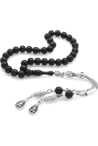 DAVİD BLACK Kararmaz Metal Püsküllü Küre Kesim Bilek Boy Siyah Sıkma Kehribar Tesbih DAVİD BLACK Kararmaz Metal Püsküllü Küre Kesim Bilek Boy Siyah Sıkma Kehribar Tesbih