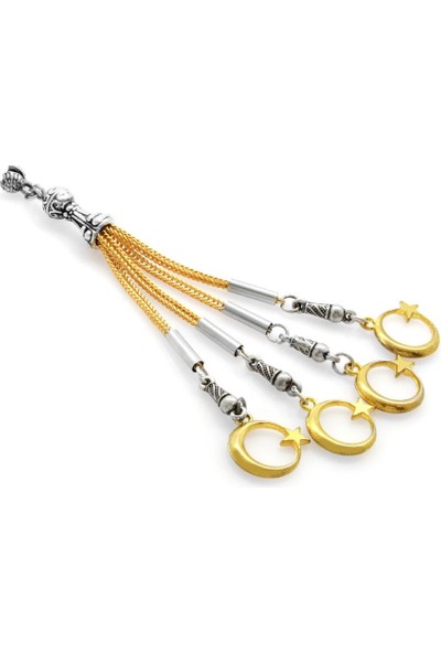 Tesbihane Ayyıldız Temalı 4'lü Uzun Model Gold Renk Kararmaz Metal Püskül Tesbihane Ayyıldız Temalı 4'lü Uzun Model Gold Renk Kararmaz Metal Püskül