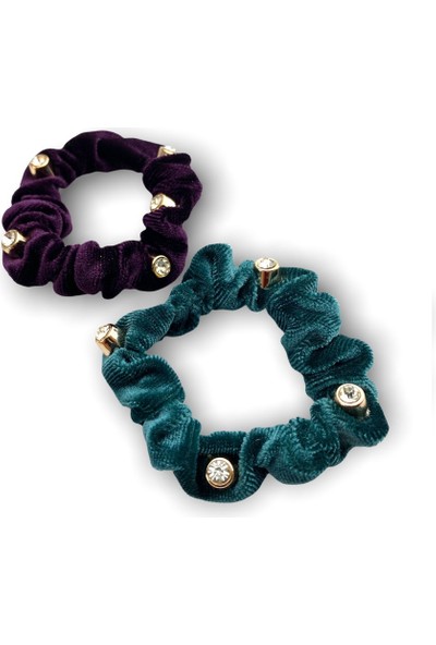 ÇLK Accessories 2 Li Taşlı Kadife Lastik Toka