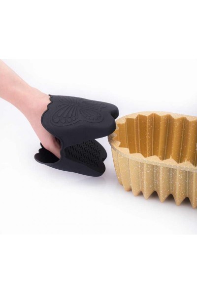 Hometarz Kelebek Desenli Silikon Fırın Tepsi Tutacak Siyah