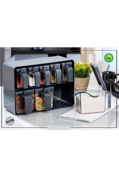 Herevin Sekizli Standlı Baharatlık Seti Gri