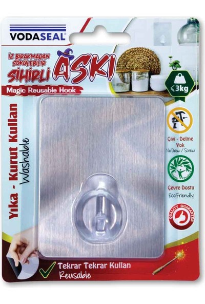 Vodaseal Iz Bırakmadan Sökülebilir Sihirli Askı Gri 7 x 90 cm