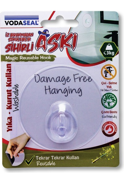 Vodaseal Iz Bırakmadan Sökülebilir Sihirli Askı Şeffaf Yuvarlak 8 cm