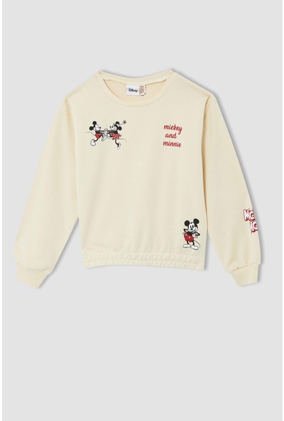 DeFacto Kız Çocuk Mickey & Minnie Lisanslı Regular Fit Bisiklet Yaka Sweatshirt V9425A621AU