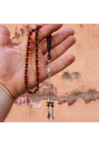 Tesbih Pasajı Kırmızı Tonda Beyzi Kesim Sürmeli Toz Kehribar Tesbih