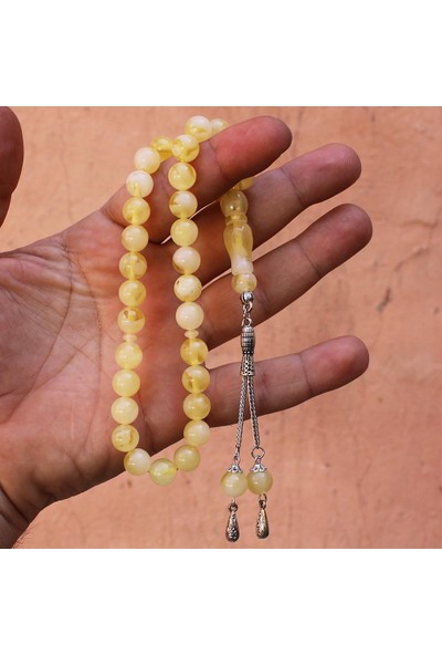 Tesbih Pasajı Sarı Tonda Küre Kesim Toz Kehribar Tesbih