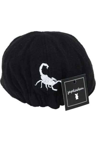 Şapkadan Erkek Siyah Kasket Ördek Şapka Akrep Nakışlı