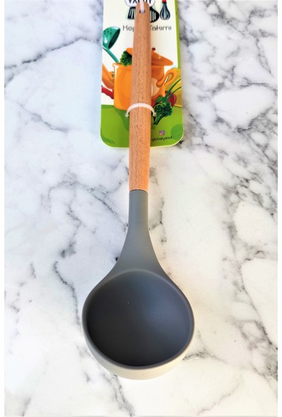 Göksan Mutfak Silikon Kepçe Bambu Saplı Gri