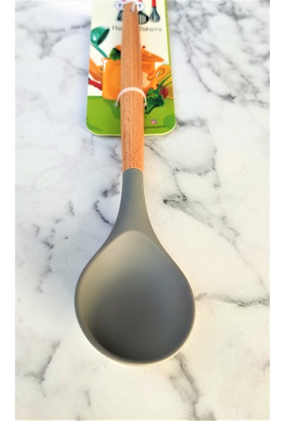 Göksan Mutfak Silikon Kepçe Bambu Saplı Gri