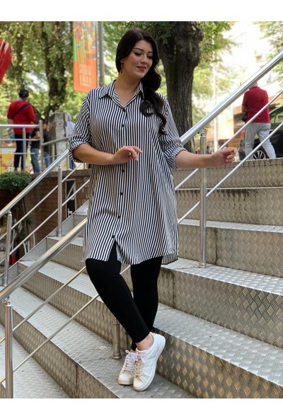 My Life Big Size Çizgili Kadın Uzun Tunik