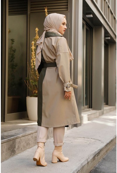 Moda Periy Su Geçirmez Garnili Çift Renkli Trençkot 10016 Haki Moda Periy Su Geçirmez Garnili Çift Renkli Trençkot 10016 Haki