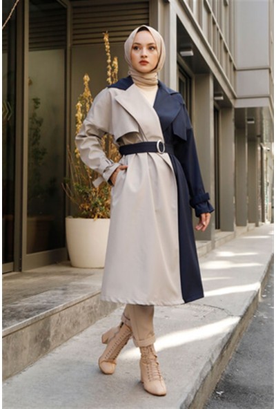 Moda Periy Su Geçirmez Garnili Çift Renkli Trençkot 10016 Lacivert Moda Periy Su Geçirmez Garnili Çift Renkli Trençkot 10016 Lacivert