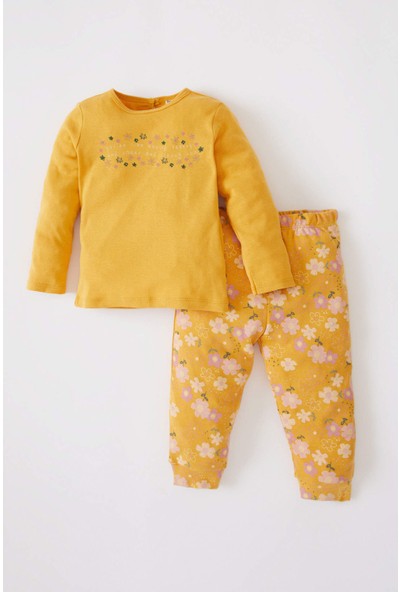 DeFacto Kız Bebek Çiçek Desenli Uzun Kollu Pamuklu Pijama Takım W4244A221WN