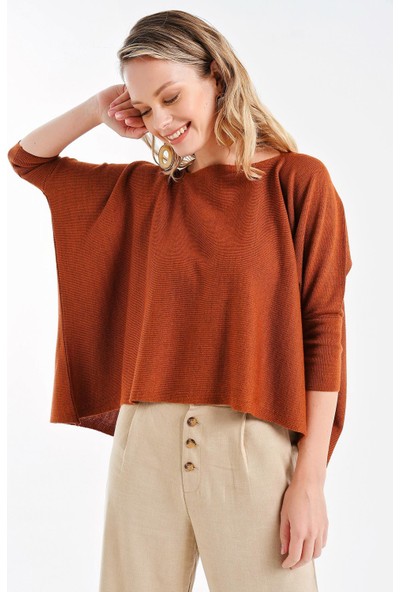 Chuba Kadın Tarçın Triko Panço 20W104