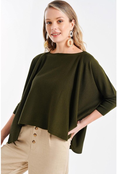 Chuba Kadın Haki Triko Panço 20W104