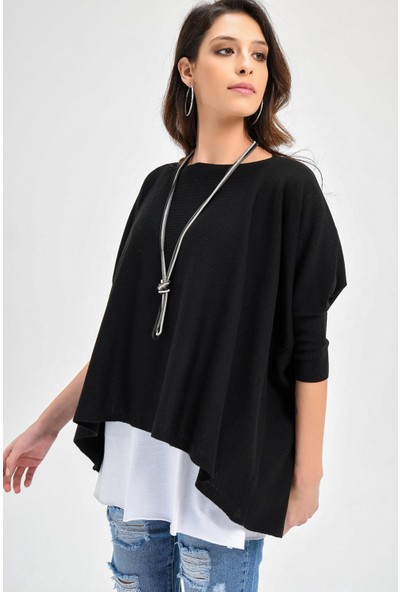 Chuba Kadın Siyah Triko Panço 20W104