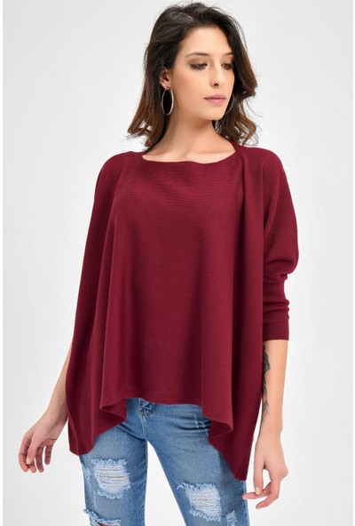 Chuba Kadın Bordo Triko Panço 20W104