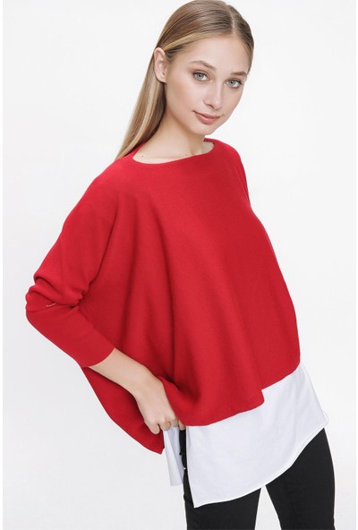 Chuba Kadın Kırmızı Triko Panço 20W104