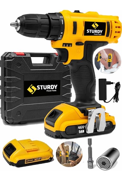 Yeshills STURDY PRO 46 v 5 Ah Çift Akü Li-ion Akülü Vidalama Matkap Universal 7-19 Lokma Uç Darbeli Yeshills STURDY PRO 46 v 5 Ah Çift Akü Li-ion Akülü Vidalama Matkap Universal 7-19 Lokma Uç Darbeli
